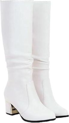 Generic Bottes hautes décontractées en cuir avec fermeture éclair pour femme, blanc, 33 EU