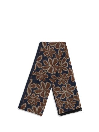 Kiton Floral Print Silk Scarf - Navy