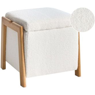 Beliani Pouf Glam avec Coffre de Rangement en Tissu Boucl&eacute; Accessoire Salon Chambre &agrave; Coucher Blanc Edland