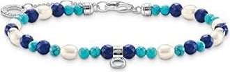 Thomas Sabo A2064-775-7-L19V Bracelet en argent sterling 925 avec perles et pierres bleues pour femme Longueur 16-19 cm, 16-19 cm, Argent sterling, Pas de gemme