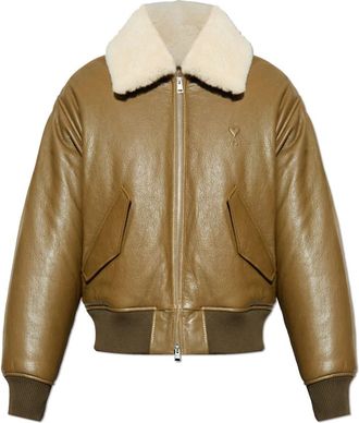 Ami Homme, Vestes, Brun, Taille: L Veste Zippée en Cuir