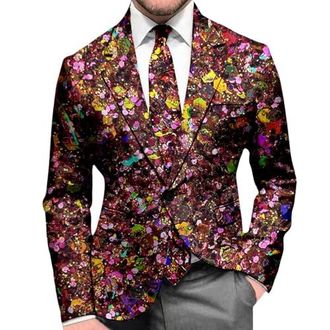 Generic Veste &agrave; paillettes pour homme - Imprim&eacute; multicolore - Costume de carnaval - Veste de costume slim fit - Avec motif cravate - Tenue de f&ecirc;te disco des a