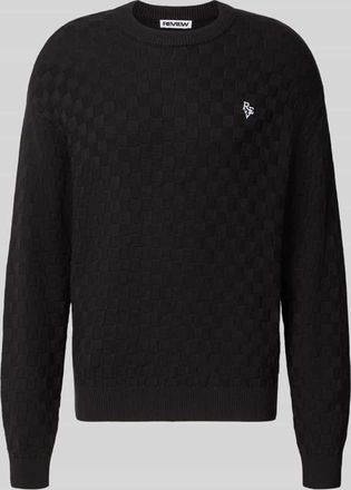 Review Regular Fit Strickpullover aus reiner Baumwolle mit Label-Detail