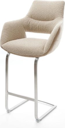 DELIFE Barstuhl Yago-Flex Materialmix Mikrofaser Schlamm / Bouclé Schlamm Freischwinger flach Edelstahl Taschenfederkern, Barstühle