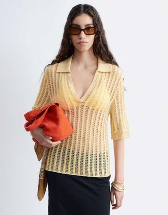 & Other Stories Polo en maille crochet&eacute;e ajour&eacute;e - Jaune babeurre