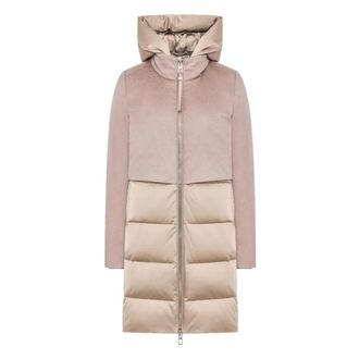 Duno Femme, Manteaux, Beige, Taille: 38 FR Piumino bi-materiale in lana e raso tecnico