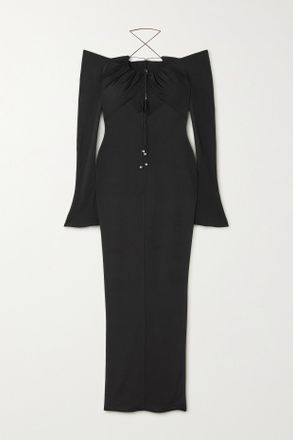 16Arlington Salm Schulterfreies Maxikleid Aus Stretch-jersey Mit Cut-out - Schwarz