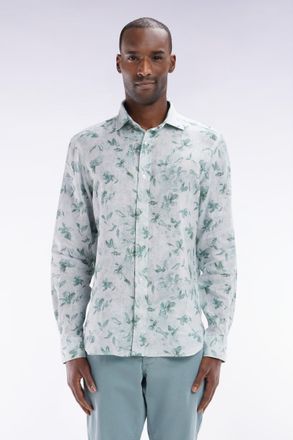 Eden Park Chemise En Lin Vert &Agrave; Imprim&eacute; Floral Coupe Ajust&eacute;e