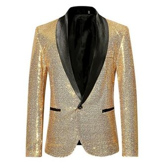Generic Blazer de bal &agrave; paillettes brillantes pour homme style disco ann&eacute;es 70 pour homme, discoth&egrave;que, soir&eacute;e brillante, style discoth&egrave;que, &agrave; un bouton, mant