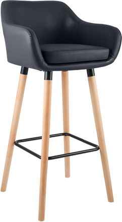 Clp Barhocker gepolstert mit Lehne Grant, Barstuhl mit Kunstlederbezug, Gestell aus Holz bis 150 kg belastbar, Farbe:schwarz