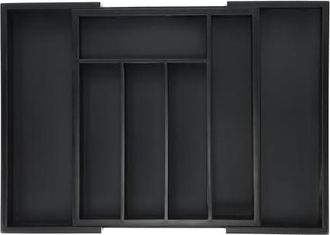 Relaxdays Range-Couverts, Extensible, 5 &agrave; 7 Compartiments, Rangement tiroirs, Bambou & MDF, Organisateur, Noir