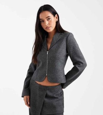 Collusion Blazer zippé densemble habillé - Carreaux-Gris