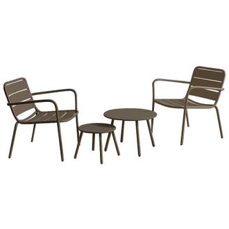 Vente-Unique Salon de jardin en m&eacute;tal - 2 fauteuils bas empilables et tables gigognes - Taupe - MIRMANDE de MYLIA