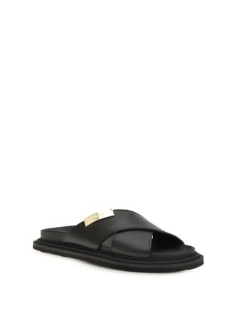 Moschino Mens Leather Sandals Nero Calf Bos Taurus