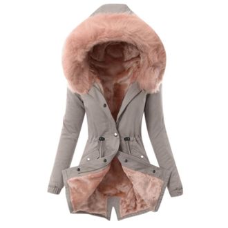 Generic Winterjacke Damen Lang Warm GefüTtert - Wintermantel Damen Mit Fell Winterparka Outdoor Parka Damen üBergangsjacke GroßE GrößEn Fleecejacke Mit Kapuze