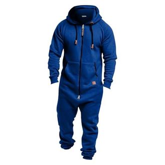 Generic Pyjama Grenouill&egrave;re Homme Combinaison Capuche Zipp&eacute; Couleur Unie Jumpsuit &agrave; Manches Longues V&ecirc;tement Hiver 1 Pi&egrave;ce Chaud Rompe Jumpsuit Surv&ecirc;tement Zi