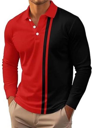 Generic Polo &agrave; manches longues pour homme - Haut de golf de couleur unie pour homme - Col montant boutonn&eacute; - Coupe ajust&eacute;e - T-shirts athl&eacute;tiques pour hommes 