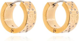 Tory Burch Femme, Accessoires, Jaune, Taille: ONE Size Small Icon T Monogram Pave Hoop Earrings