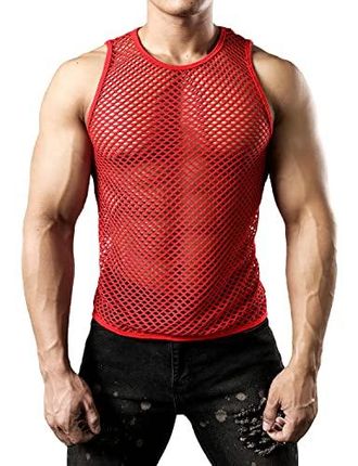 JOGAL Maillot de corps en maille sans manches pour homme Transparent, rouge, XL