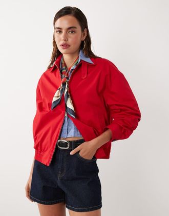 Mango x Hailey Bieber - Veste en coton majoritaire &agrave; col chemin&eacute;e - Rouge vif