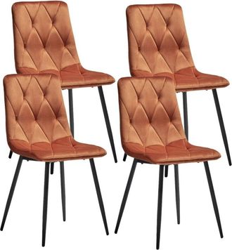 Altobuy CARINE - Lot de 4 Chaises Capitonnées Orange Pieds Bois