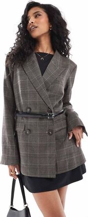 Asos Karierter Blazer mit Gürtel aus Kunstleder-Bunt