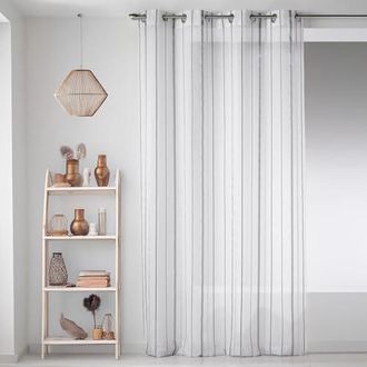 HOME MAISON 09371-8-AL Vorhang, Etamin, mit &Ouml;sen, gestreift, Grau/Silber, 140 x 260 cm