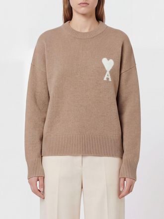 Ami Pull &agrave; col rond en m&eacute;lange de laine et alpaga avec logo jacquard