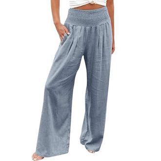 Generic Pantalon d&eacute;t&eacute; Palazzo en lin pour femme - Pantalon de loisirs en coton et lin - Taille haute - Pantalon daffaires l&eacute;ger et a&eacute;r&eacute; - Pantalon d&eacute;t&eacute; long e
