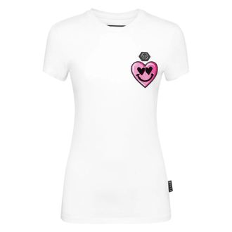 Philipp Plein Femme, Tops, Blanc, Taille: 40 FR Jersey T-Shirt Pure SS Patches