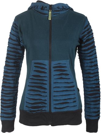 vishes Alternative Bekleidung - Damen Patchworkjacke Kapuzenjacke Hoodie Baumwolle Cutwork Streifen t&uuml;rkis 40