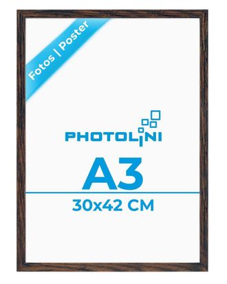 Photolini Bilderrahmen A3 Holz MDF Eiche Dunkel, A3 Bilderrahmen 30x42, DIN A 3 Rahmen mit Acrylglas, Picture Frame 42x30 zum Aufh&auml;ngen, Rahmen 42 x 30 mit Zube