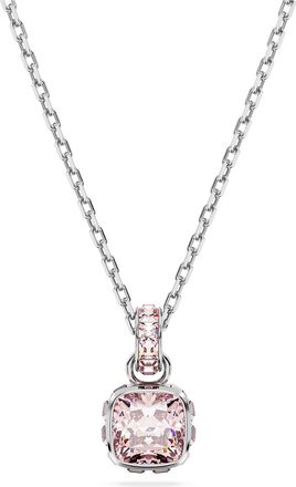 Swarovski Birthstone Anhänger Juni, Rosafarbene und Rhodinierte Damenhalskette mit Swarovski Kristallen