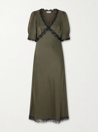 Rixo Robe Midi En Satin &Agrave; Finitions En Dentelle Annina - Vert