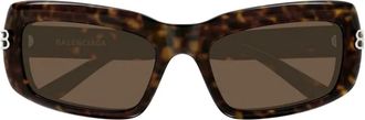 Balenciaga lunettes de soleil BB &agrave; monture rectangulaire et motif Havane - Marron