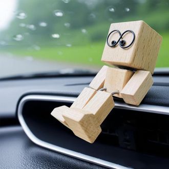 Generico Holzpuppe für Armaturenbrett - zitterndes Auto mit beweglichen Gelenken, handgefertigte Holzfigur mit Federbeinen, thematische Auto-Innendekoration