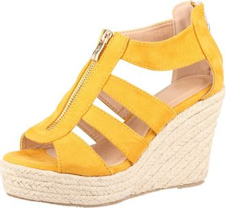 Elara Jumex Damen Sandalette Keilabsatz Plateau Chunkyrayan TH82221 Yellow-40