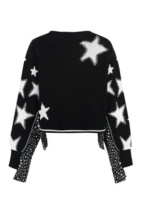 Stella McCartney Womens Stars Pattern Long Sleeve Sweater Black Cotton
