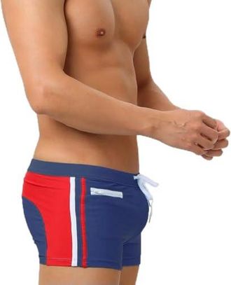 Generic HUIWDP Maillot de bain de plage &agrave; s&eacute;chage rapide pour homme avec poche zipp&eacute;e, Bleu fonc&eacute; (avec coussin), L