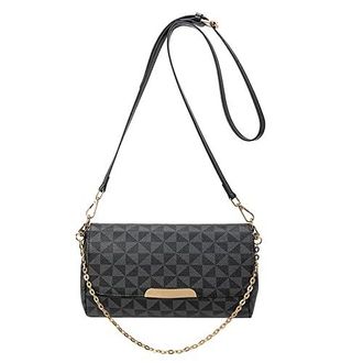 Generic Sac &agrave; bandouli&egrave;re &agrave; rabat pour femme en cuir &agrave; carreaux et sac &agrave; main tendance petits sacs &agrave; bandouli&egrave;re portefeuille avec sangle de cha&icirc;ne, Noir, Sma
