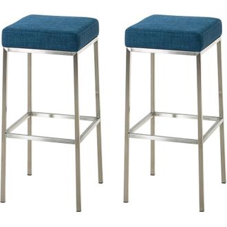 Clp Lot de 2 tabourets de bar Montr&eacute;al 85 en tissu Bleu Acier inoxydable