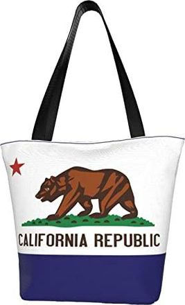 AOOEDM Blue California Republic Flag Sac d&eacute;picerie r&eacute;utilisable Sac &agrave; provisions Sac &agrave; bandouli&egrave;re d&eacute;contract&eacute; Sac &agrave; main pour hommes Femmes Sac de march&eacute; EC