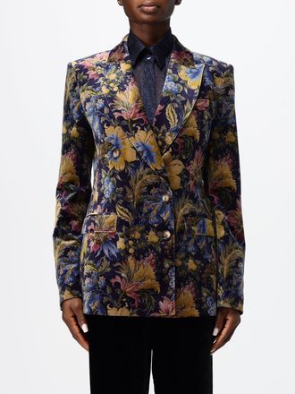 Etro Zweireihiger Samtblazer von mit Blumenprint und steigendem Revers