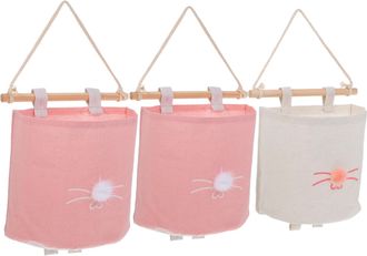 Amosfun 3 St&uuml;ck Wandmontierte Aufbewahrungstasche Baumwolle Leinen Pe Beschichtet Feuchtigkeitsbest&auml;ndig T&uuml;rh&auml;ngender Organizer Mit Holzstab F&uuml;r Schlafzimmer 