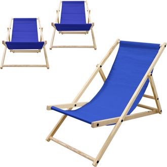 ECD Germany 3er Set Liegestuhl klappbar, Blau, aus Holz, verstellbare Rückenlehne, 3 Positionen, bis 120 kg, Sonnenliege Gartenliege Strandliege Strandstuhl Holzk