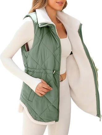 Generic Vestes dhiver longues en polaire &agrave; revers pour femme - Doubl&eacute;es chaudes - Sans manches - Avec cordon de serrage et poche, GN1., XXL