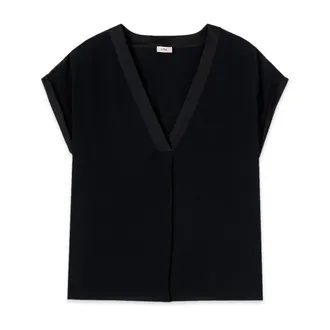 Oltre Femme, Blouses et Chemises, Noir, Taille: 36 FR Blouse en cr&ecirc;pe de viscose &agrave; col en V