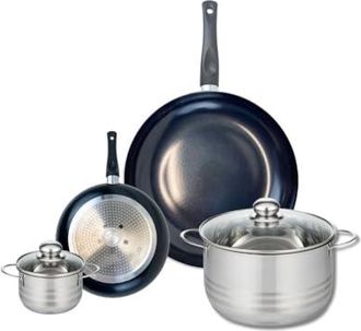 Fackelmann ELO 9728750 Batterie de cuisine 4 pi&egrave;ces, Ensemble de 2 Po&ecirc;les de cuisson 20 et 32 cm et 2 faitouts 12 et 24 cm Elo Prima Brillant, inox, induction, N