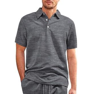Generico T-shirt pour homme &agrave; manches courtes, chemise de golf polos avec boutons, chemise gaufr&eacute;e vintage, chemises d&eacute;t&eacute; grandes tailles, t-shirt fonctionnel 