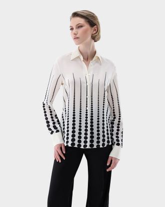 van Laack Hemdbluse mit Seide und platziertem Punktedruck